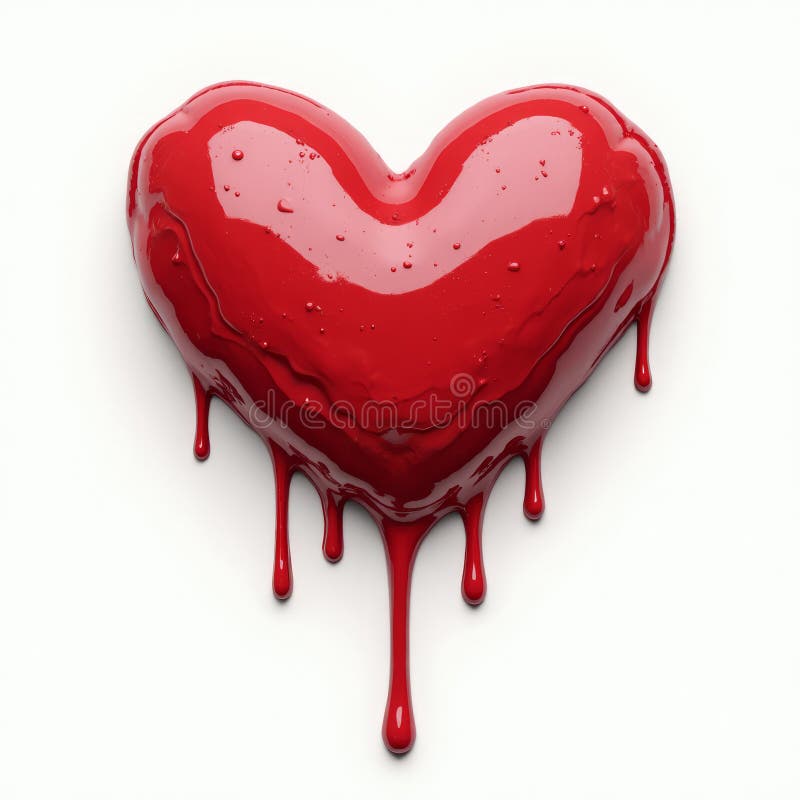 Abstract Melting Heart with Dripping Paint Effect on a White Background ...