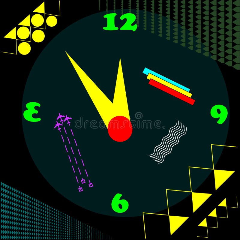 Abstract Memphis Pattern with Wall Clock Themes Stock Vector ...