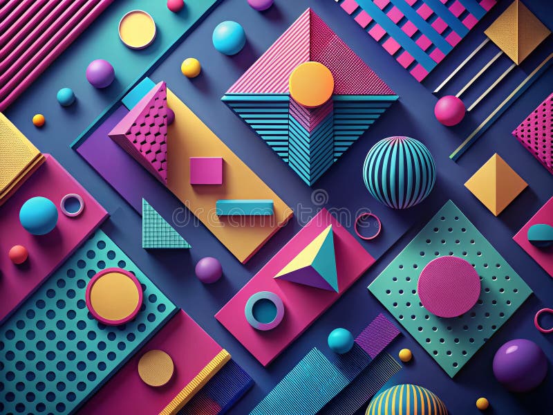 Abstract Memphis Style Banner Background Geometric Shapes in a LowLight ...