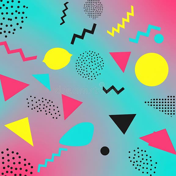 Abstract Memphis-style Pattern with Bright Geometric Shapes Background ...