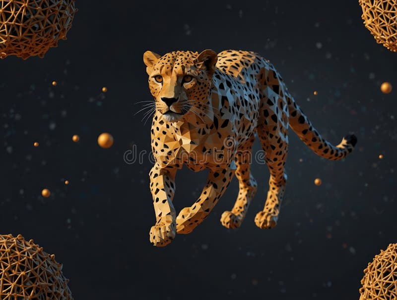 Abstract Mesh Spheres Low Poly Cheetah in Motion Stock Illustration ...