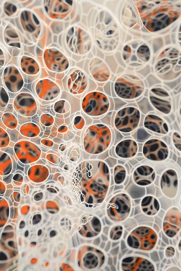 Abstract Mesh of Translucent Circular Cells Over Orange and Black ...