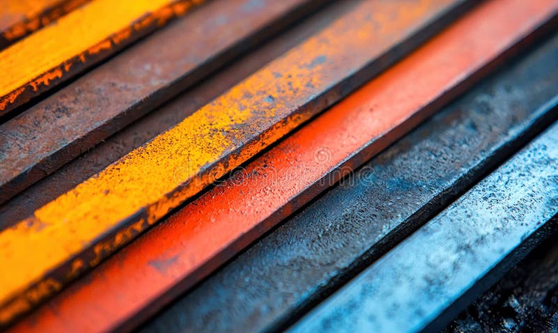 Abstract Metal Bars of Various Colors and Textures are Stacked ...