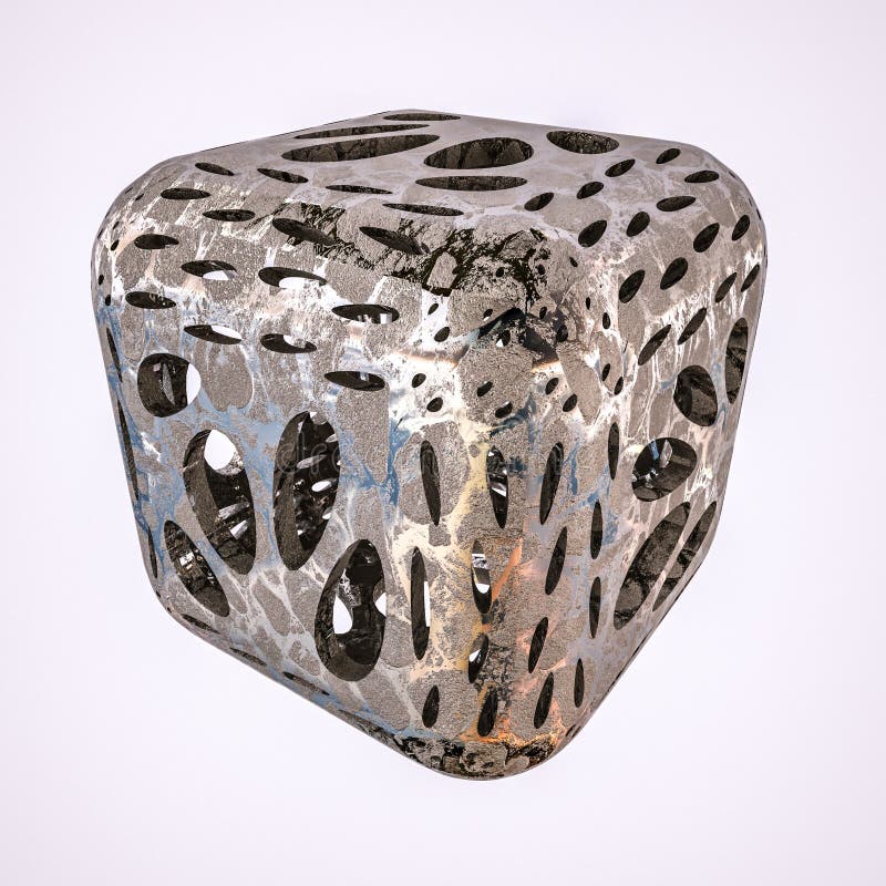 Abstract Metal Cube with Texture and Holes. 3d Render Stock ...