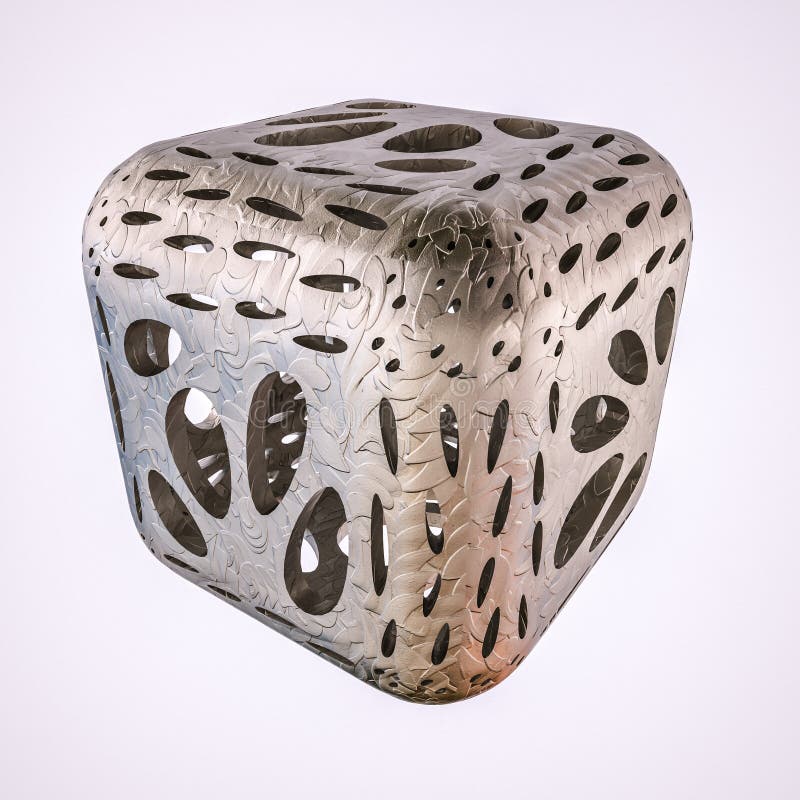 Abstract Metal Cube with Texture and Holes. 3d Render Stock ...
