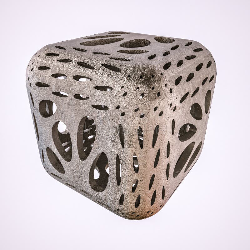 Abstract Metal Cube with Texture and Holes. 3d Render Stock ...