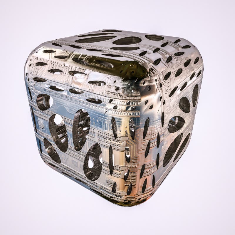 Abstract Metal Cube with Texture and Holes. 3d Render Stock ...