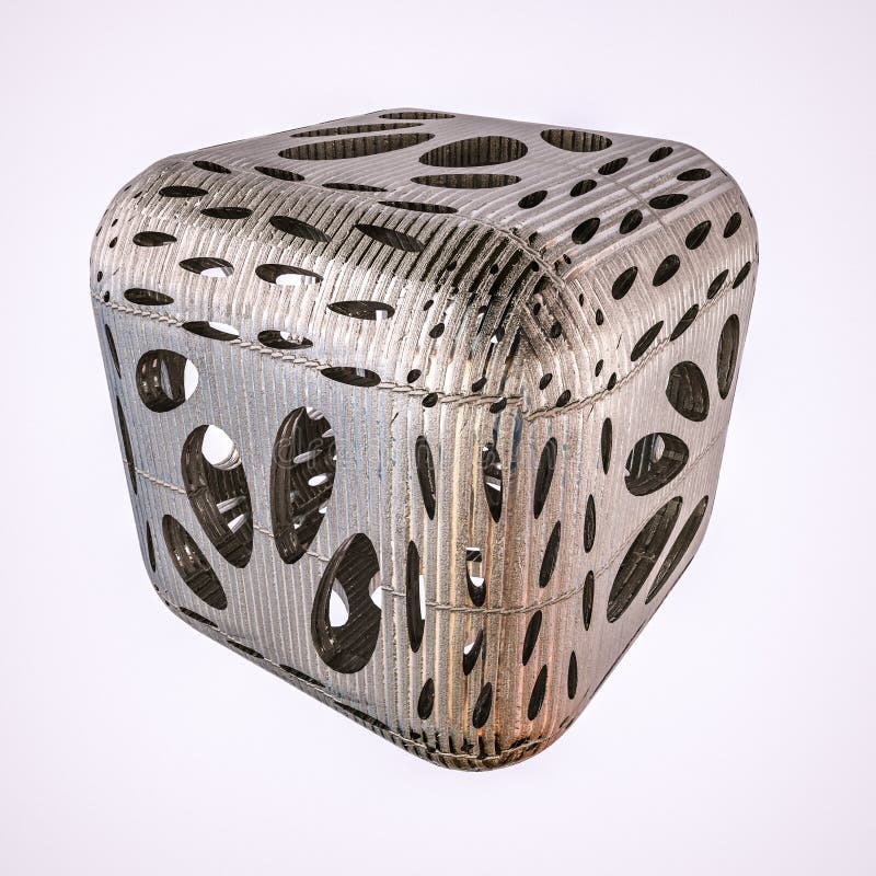 Abstract Metal Cube with Texture and Holes. 3d Render Stock ...