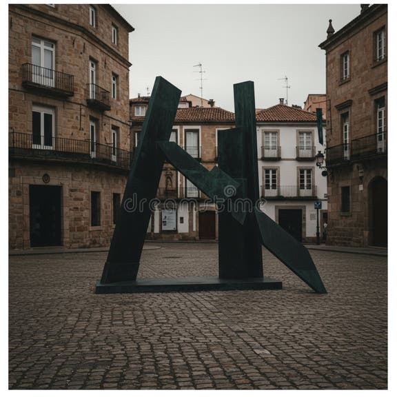 Abstract Metal Sculpture Featuring Angular, Interlocking Elements ...