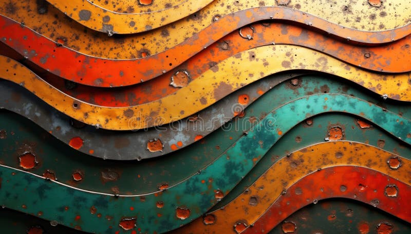 Abstract Metal Wall Art Features Overlapping Curved Sections in Vibrant ...