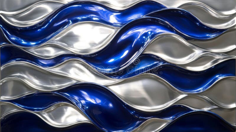 Abstract Metal Wave Sculpture in Blue and Silver Stock Illustration ...