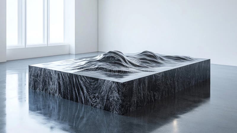 Abstract Metal Wave Sculpture in Modern Gallery Stock Illustration ...