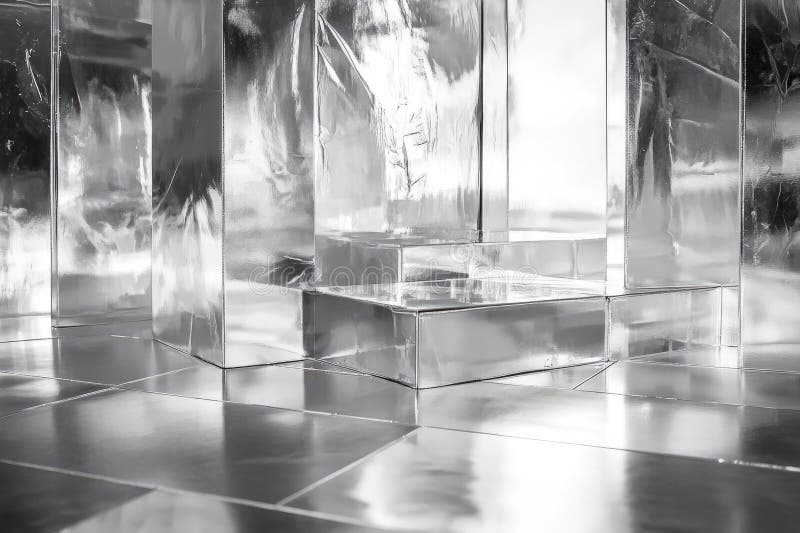 Abstract Metallic Architecture with Reflective Geometric Structures and ...