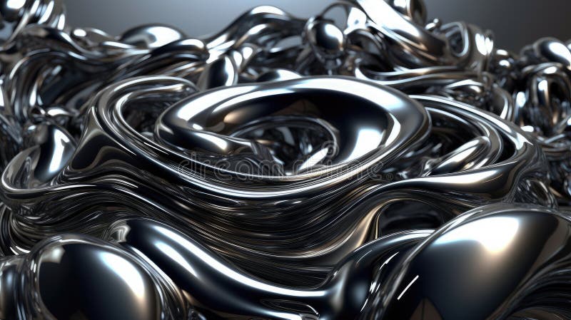 Abstract Metallic Background with Smooth Lines and Waves in Black and ...