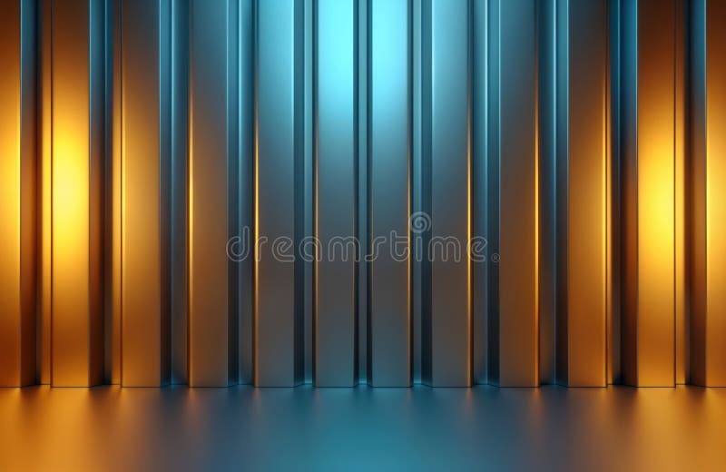 Abstract Metallic Background with Vertical Panels in Golden, Blue Tones ...