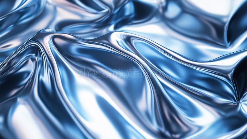 Abstract Metallic Blue Waves Background with Reflective Surface and ...