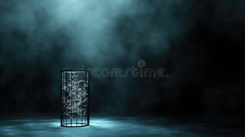Abstract Metallic Cage with Intricate Wire Design on Smoky Background ...