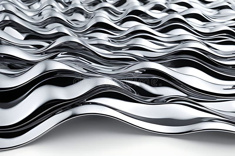 Abstract Metallic Chrome Waves Forming a Intricate Textured Surface. High-quality Studio Shot on ...