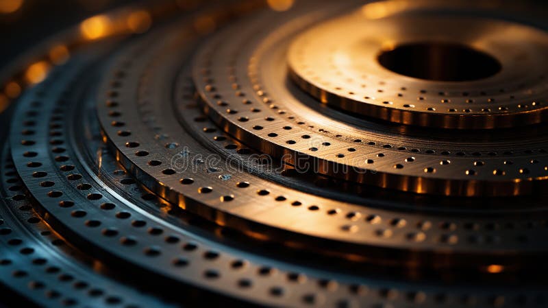 Abstract Metallic Circular Patterns with Warm Lighting and Intricate ...