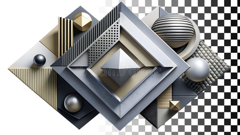 Abstract Metallic Composition Geometric Shapes Silver Gold Tech Design ...