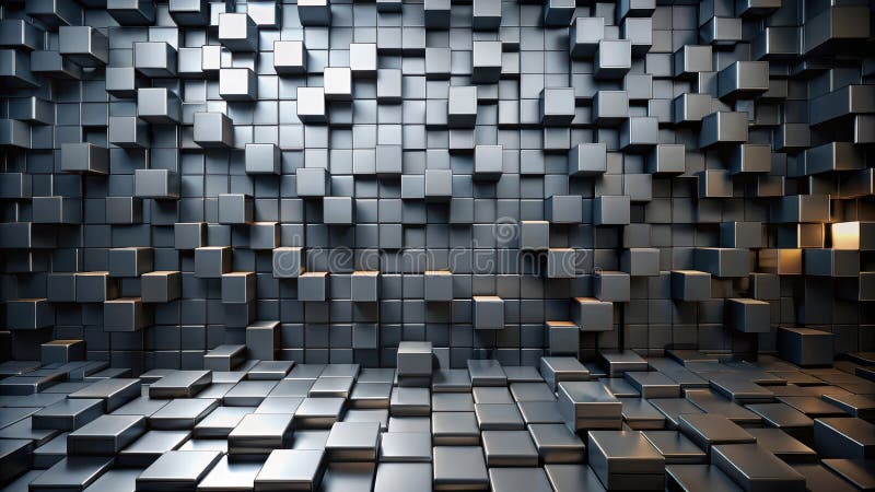 Abstract Metallic Cube Wall Structure a Modern Design Featuring Varying ...