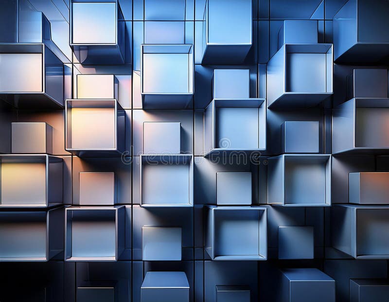 Abstract Metallic Cubes Creating Textured Wall Background Stock ...
