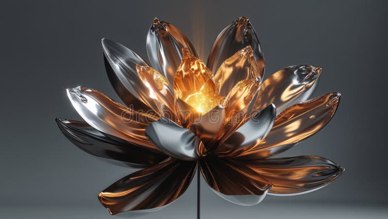Abstract Metallic Flower Blooming with Golden Light in the Center Stock ...