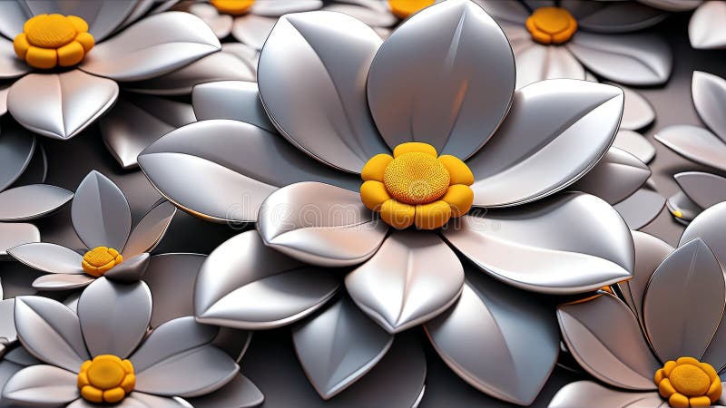 Abstract Metallic Flowers with Yellow Centers in Bloom Stock Photo ...