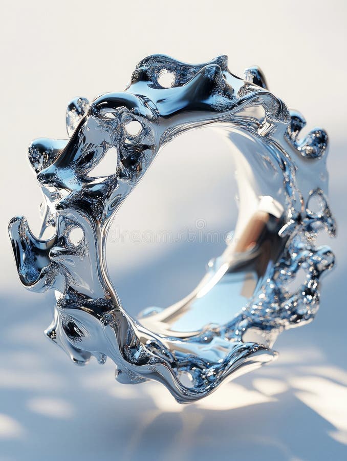 Abstract Metallic Fluid Ring with Organic Flowing Patterns in Soft ...