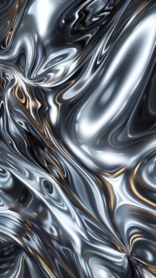Abstract Metallic Fluid Surface with Reflective Highlights, Close-up ...