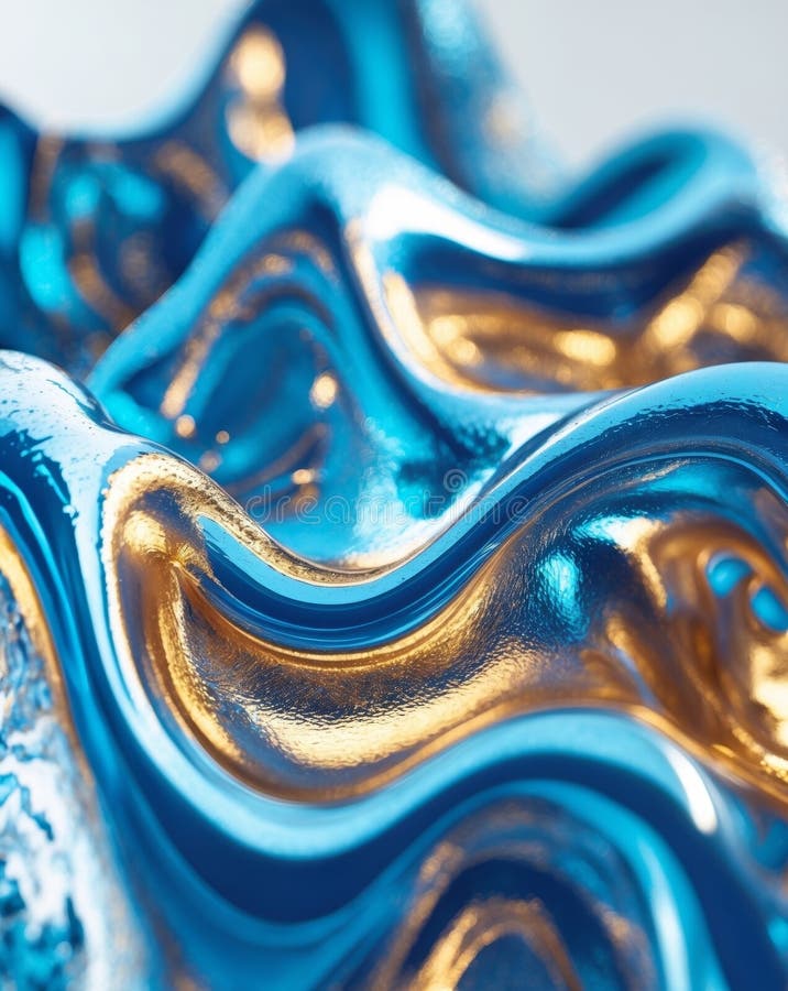Abstract Metallic Fluid Texture in Blue and Gold Stock Image - Image of ...