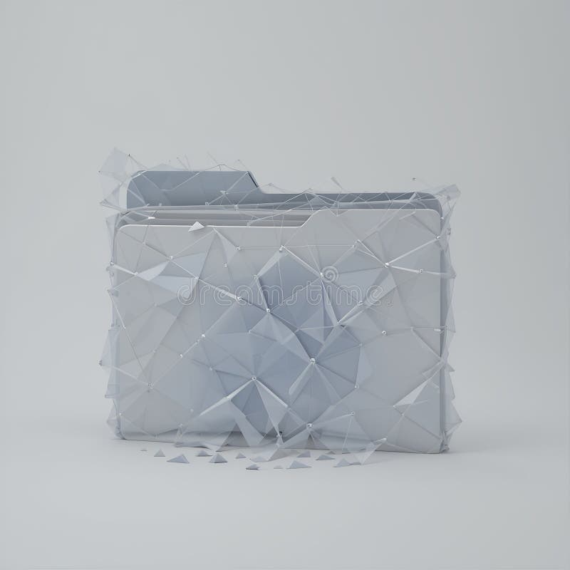 Abstract Metallic Folder Icon Shattering into Geometric Fragments, 3D ...