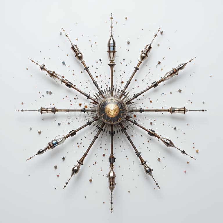 Abstract Metallic Geometric Artwork: Symmetrical Radiating Design with ...