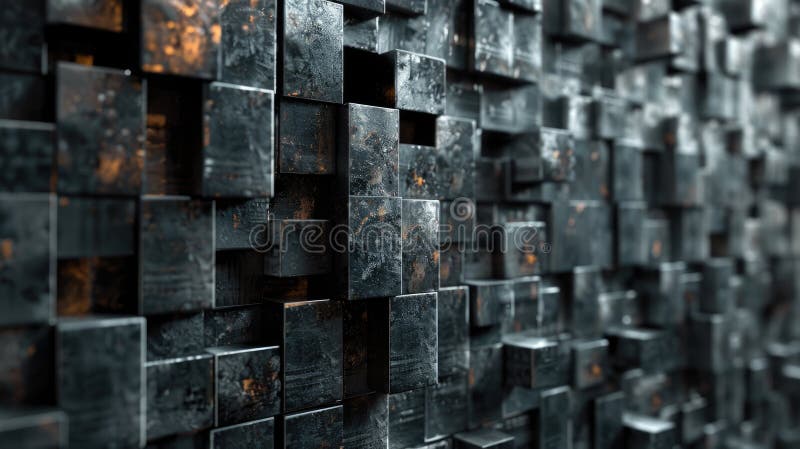 Abstract Metallic Geometric Blocks in Grey and Gold. Digital Artwork ...