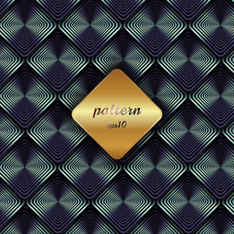 Abstract Metallic Geometric Blue Square Pattern with Shadow and Golden ...