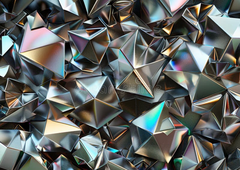 Abstract Metallic Geometric Shapes with Reflective Surface. Iridescent ...