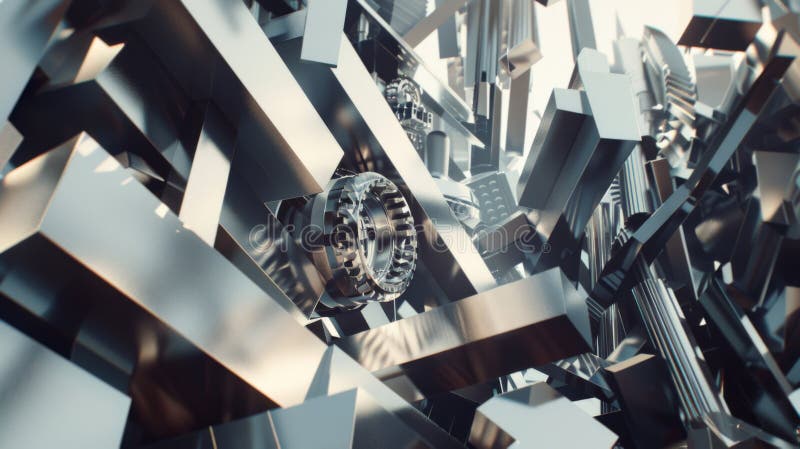 Abstract Metallic Geometric Structures in 3D Render Stock Illustration ...