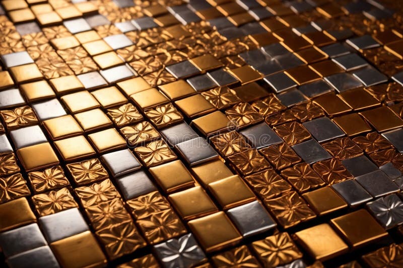 Abstract Metallic Gold Silver Mosaic Tile Wall Texture Pattern ...