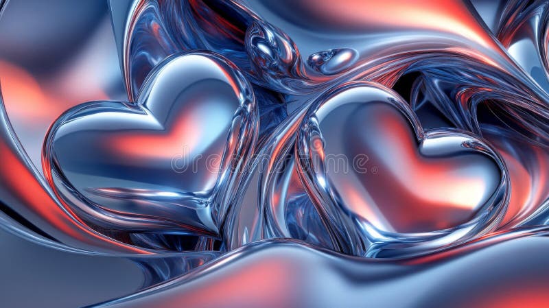 Abstract Metallic Hearts Flowing Design Stock Illustration ...