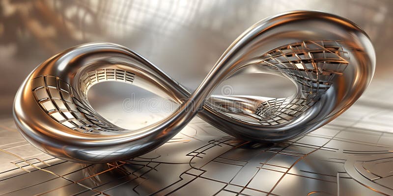 Abstract Metallic Infinity Loop with Intricate Grid Patterns,reflective ...