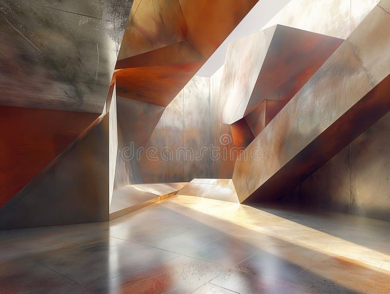 Abstract Metallic Interior with Geometric Shapes Stock Image - Image of ...