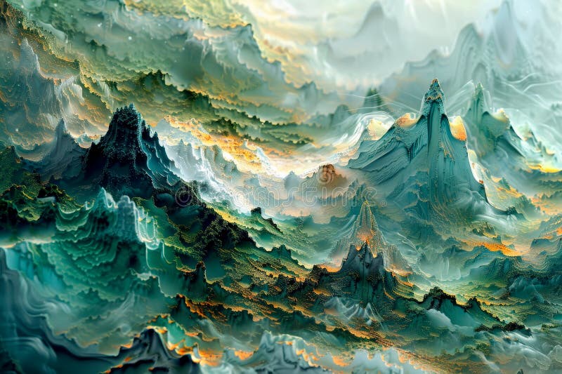 Abstract Metallic Landscape with Mountains and Valleys, with Different ...