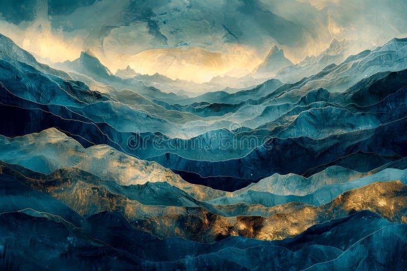 Abstract Metallic Landscape with Mountains and Valleys, with Different ...