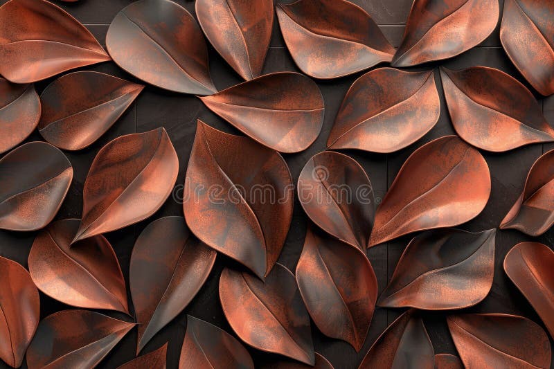 Abstract Metallic Leaves in Shades of Bronze and Copper on a Dark Background. Stock Illustration ...