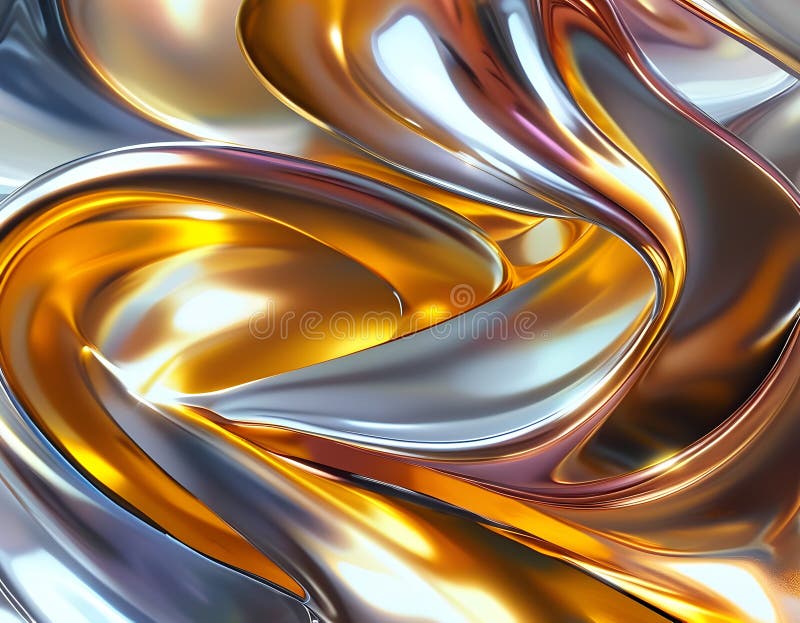 Abstract Metallic Liquid Close-Up with Glossy Chrome Textures Stock ...