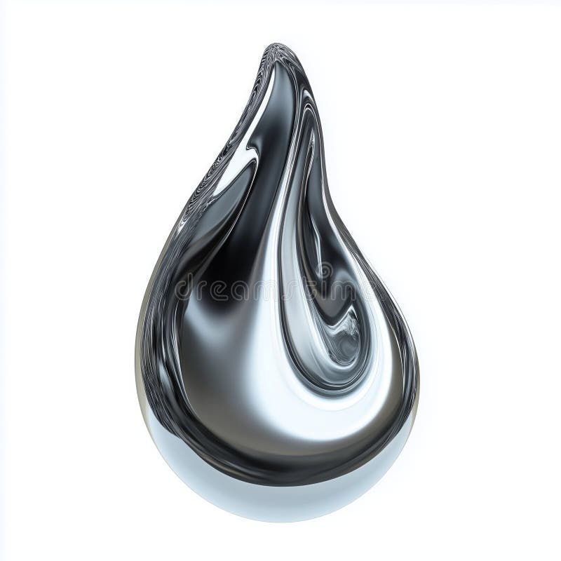 Abstract Metallic Liquid Drop on White Background with Reflective ...