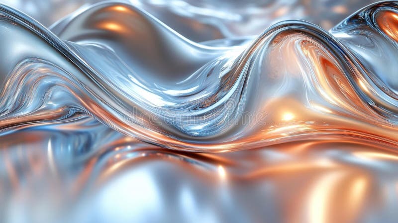 Abstract Metallic Liquid Surface with Glowing Light Reflections Stock ...