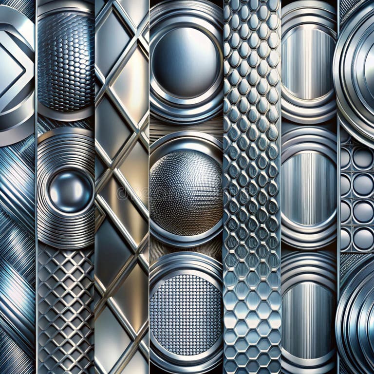 Abstract Metallic Pattern Design, Featuring Various Textures and Shapes ...