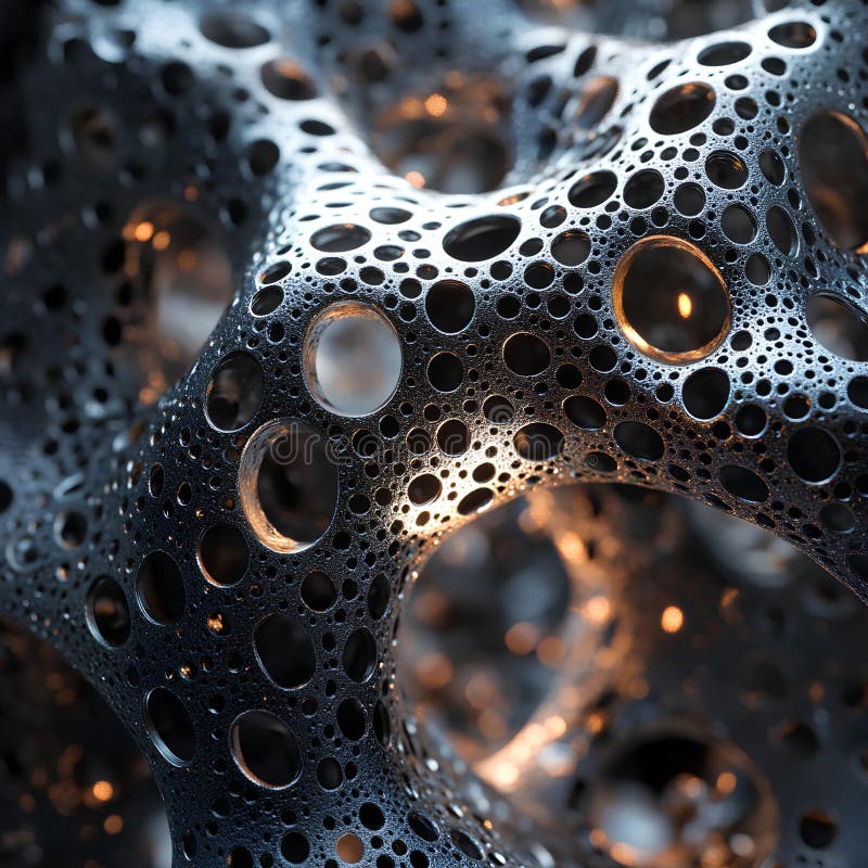 Abstract Metallic Porous Structure with Glowing Orange Light Stock ...