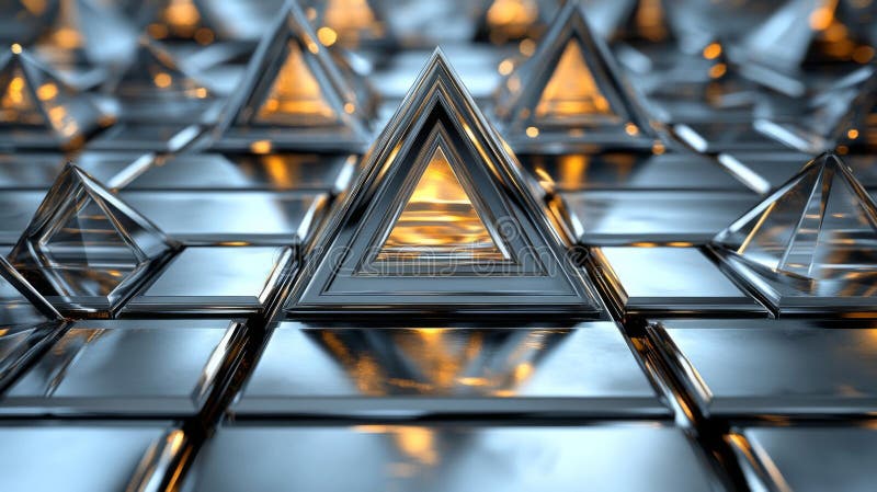 Abstract Metallic Pyramid Structures with Golden Glow Stock ...